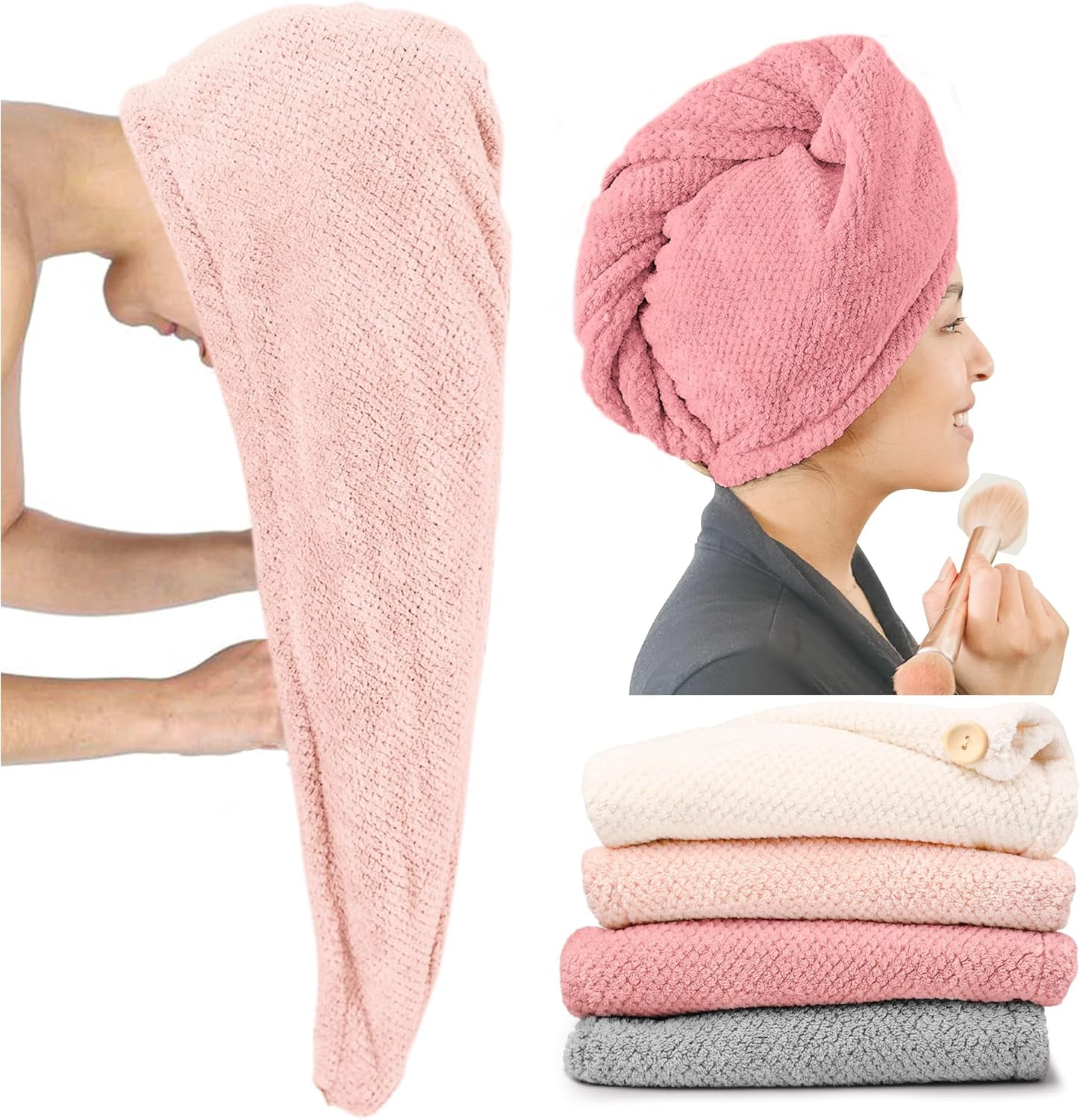 Extra Large 4 Pack Microfiber Hair Towel Wrap for Women Super Absorbent ...