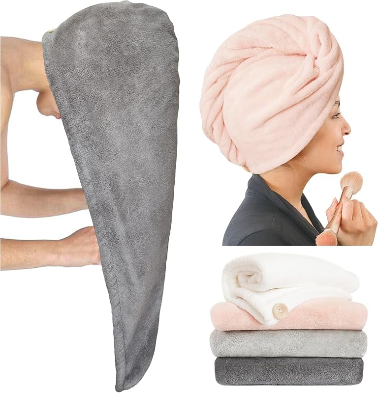Extra Large 4 Pack Microfiber Hair Towel Wrap for Women Super Absorbent ...