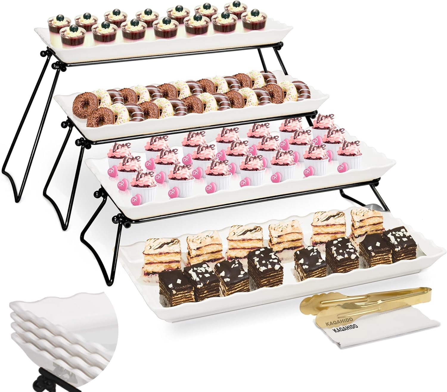 Extra Large 4 Tier Serving Tray Set, 34x22x10 inch Wave Edge Melamine ...