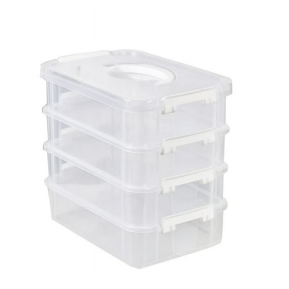 Extra Large 4-Tier Stackable Storage Box with Lid Clear Plastic ...