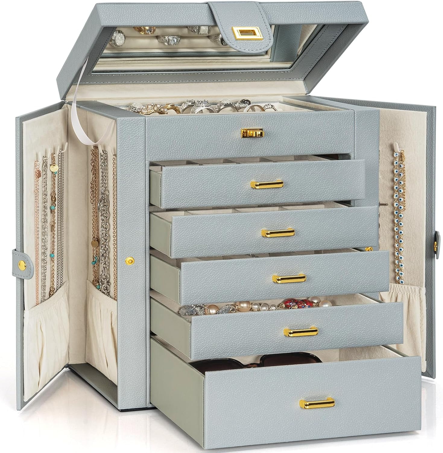 Extra Large 6-Tier Jewelry Box Organizer Functional Huge, 5 Drawers ...