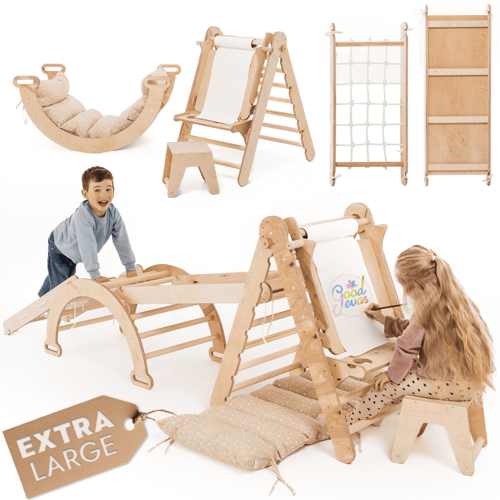 Extra Large 6-in-1 Wooden Montessori Indoor Climbing Frame for Kids ...