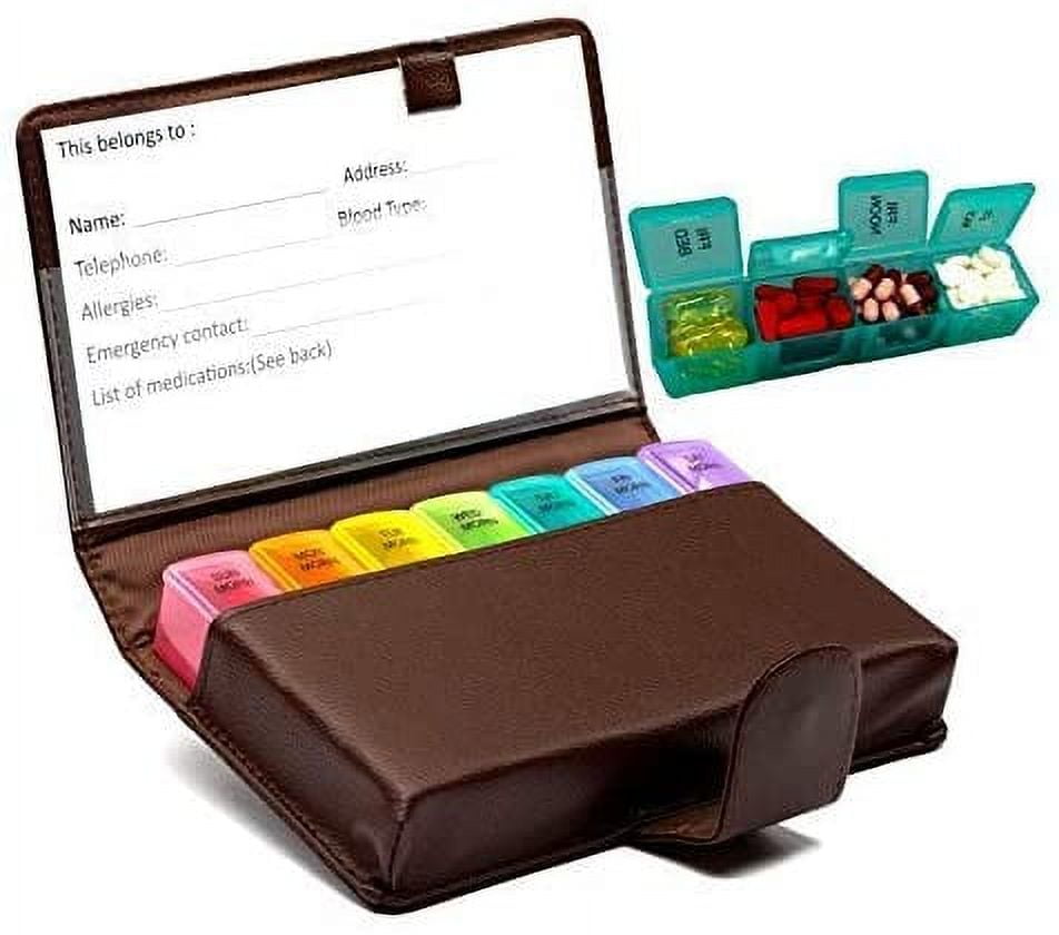 7 Day XL Medicine Organizer, 4 Doses Daily Pill Box Dispenser with PU ...