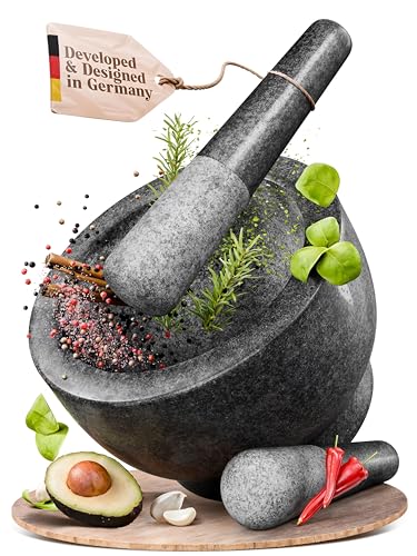 Extra Large 8 Inch 5 Cup-Capacity Mortar and Pestle Set - Black ...