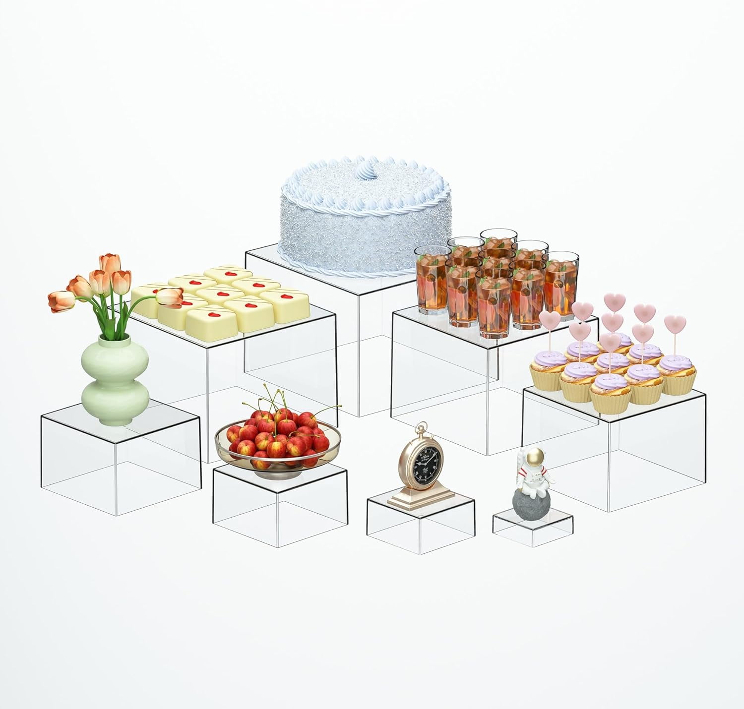 Extra Large 8 Pcs White Acrylic Boxes for Display as Buffet Risers and ...