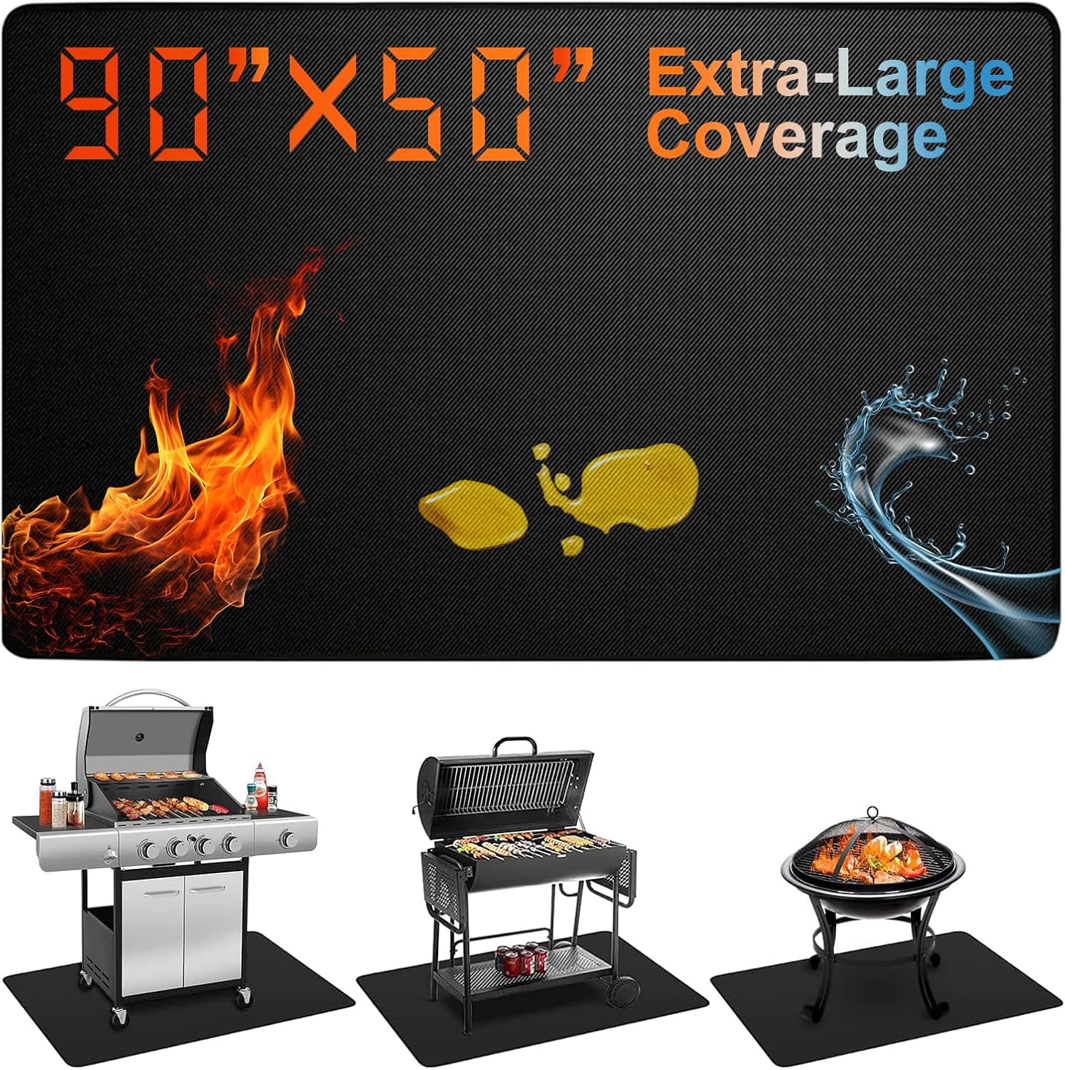 Extra Large 90 x 50 Inch Under Grill Mat for Outdoor Grill, Double ...