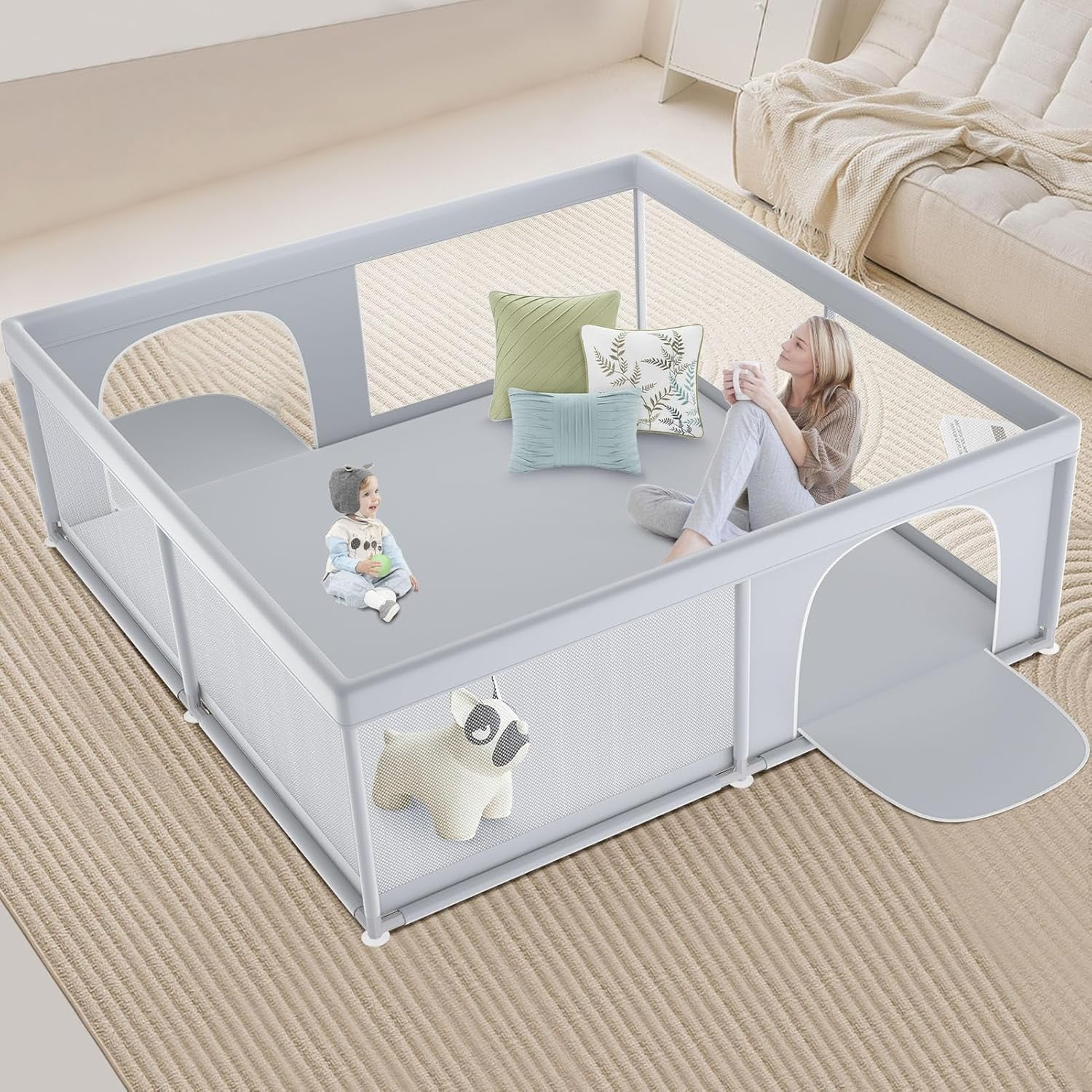 Extra Large Baby Playpen for Toddlers, 79×79 Inch Playpen with 2 Zipper ...