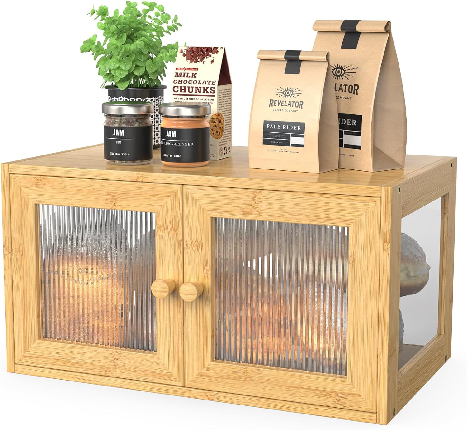 Extra Large Bamboo Bread Box for Kitchen Counter, Bread Bin Farmhouse ...