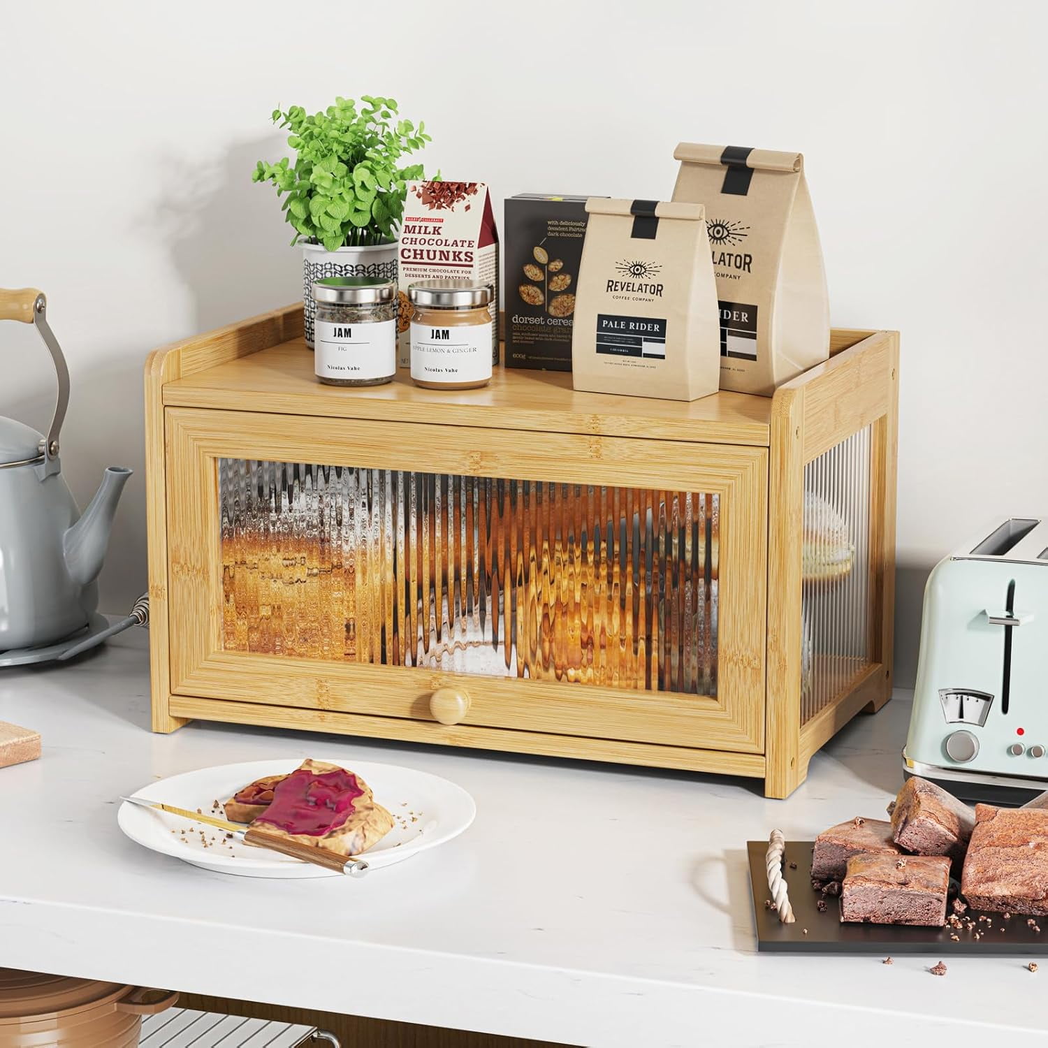 Extra Large Bamboo Bread Box for Kitchen Counter, Bread Storage ...