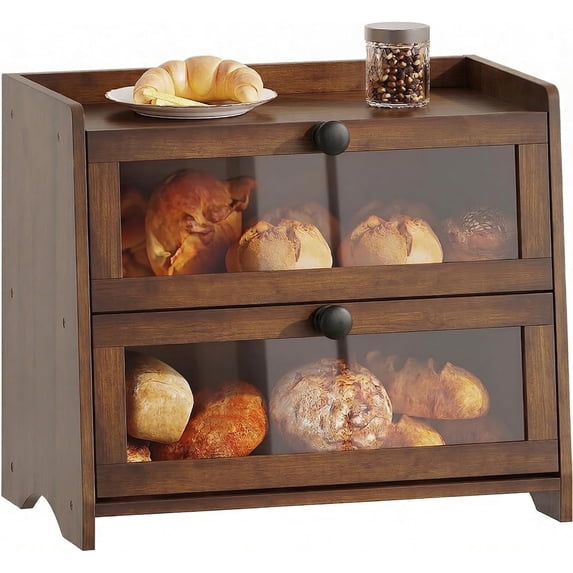 Extra Large Bamboo Bread Box for Kitchen Countertop, Double Layer ...