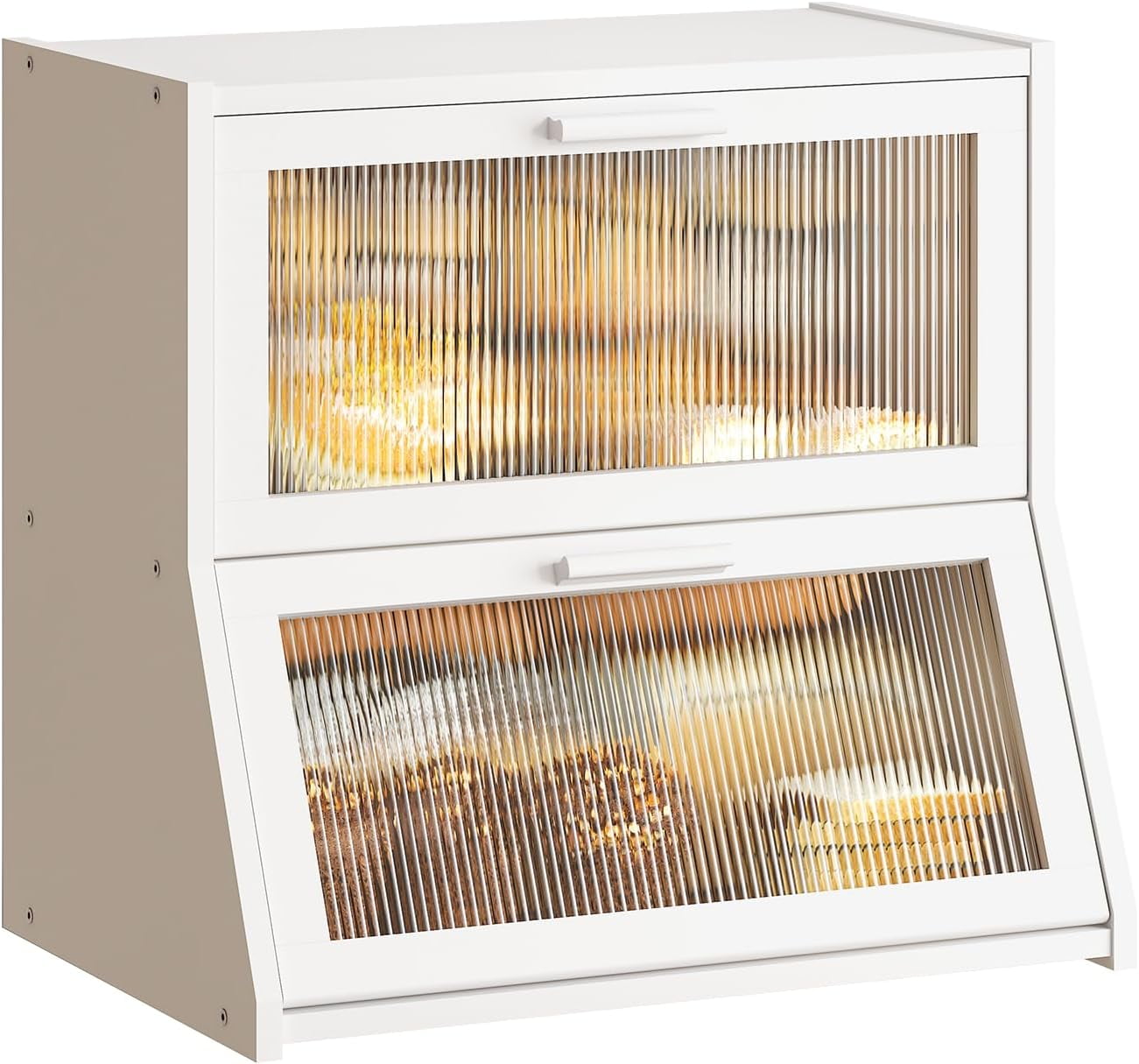 Extra Large Bamboo Bread Box with Wave Shaped Clear Door - Double Layer ...