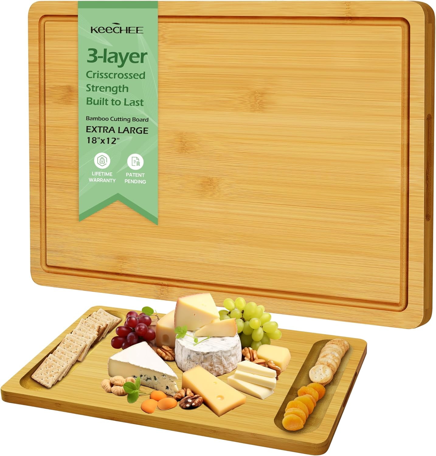 Extra Large Bamboo Cutting Board for Kitchen - Wood Cutting Boards with ...