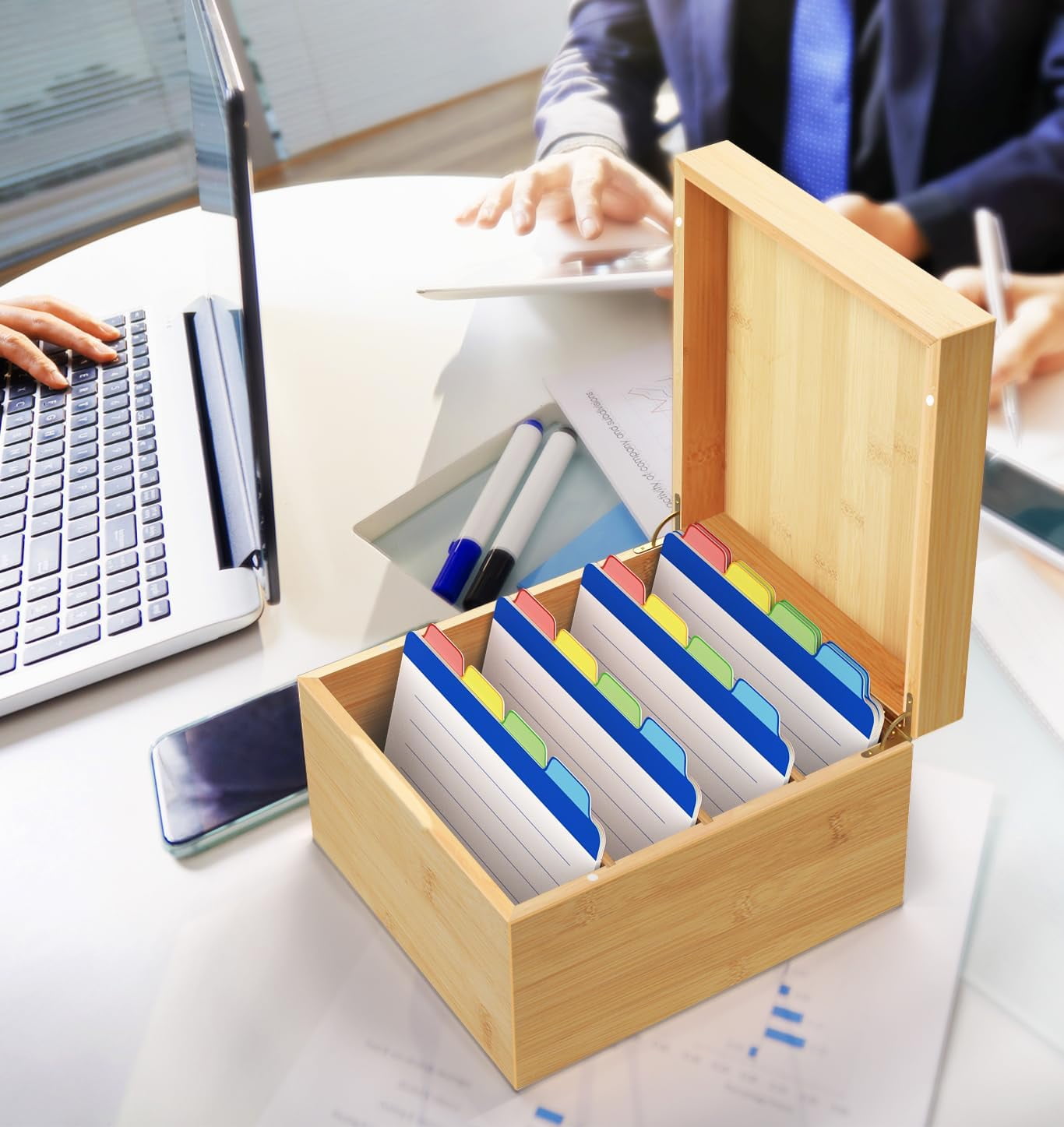Extra-Large Bamboo Index Card Organizer for 5x8 Cards – Wooden Storage ...