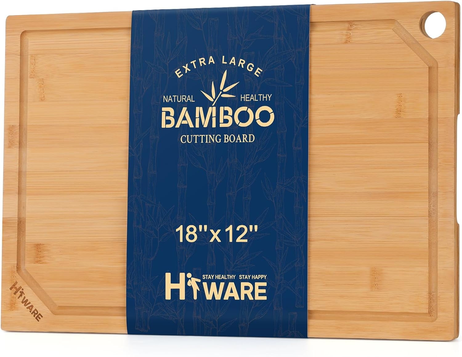 Extra Large Bamboo Serving Boards for Kitchen, Heavy Duty Wood Butcher Block Chopping Board with ...