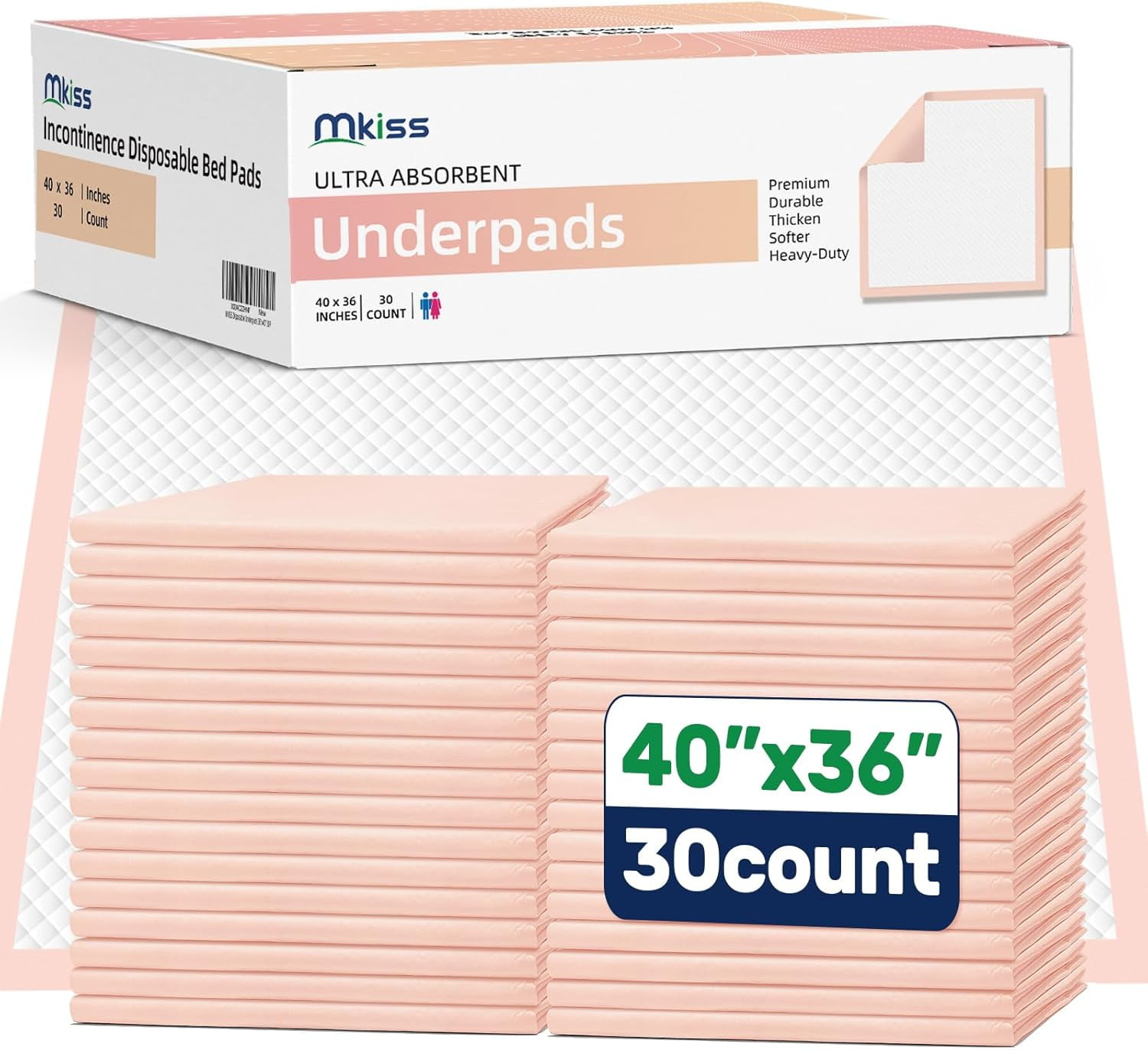 Extra Large Bed Pads 40" x 36"(30 Count), Disposable Super Absorbent ...