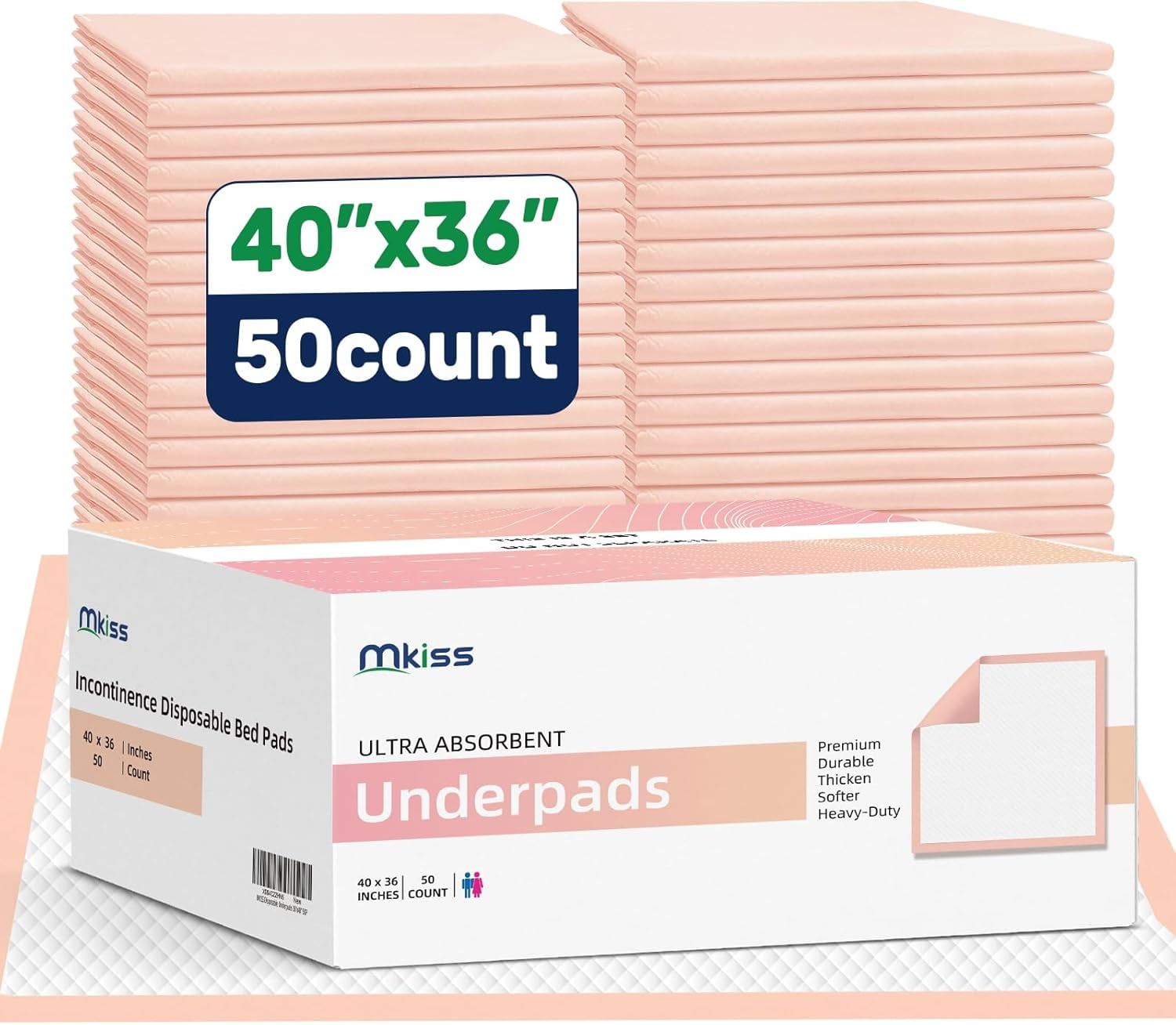 Extra Large Bed Pads 40" x 36"(50 Count), Disposable Super Absorbent ...
