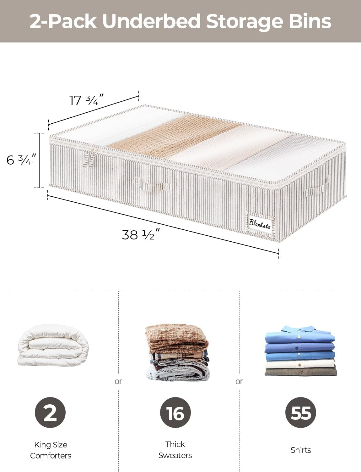Extra Large Under Bed Storage Containers with Handles and Label Holder ...