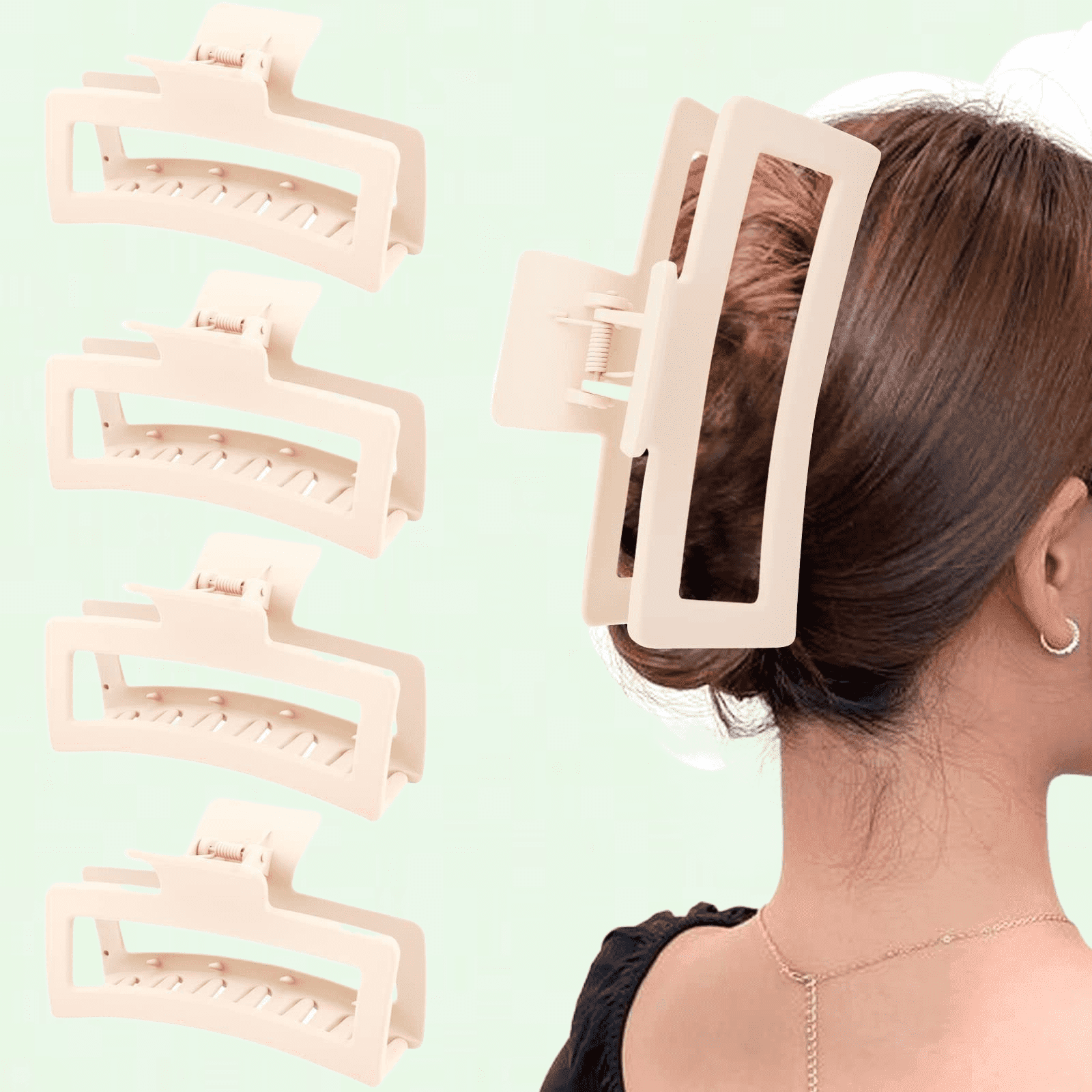 Extra Large Beige Hair Clips for Thick and Long Hair, Set of 4 XL Jumbo ...