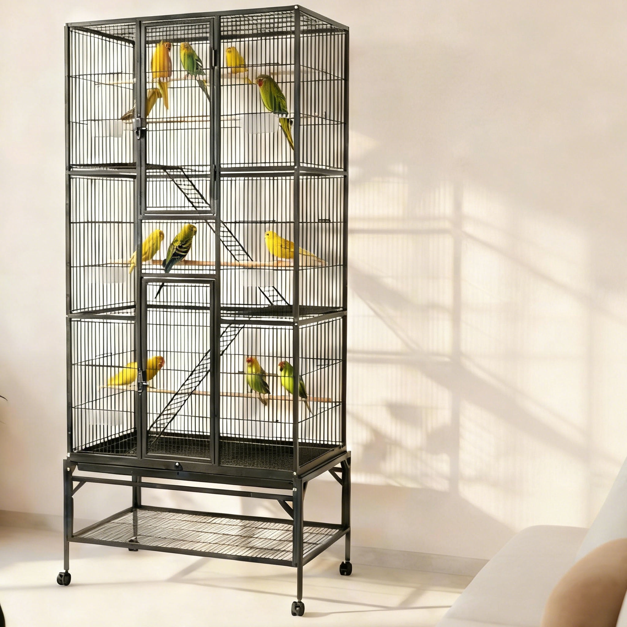 Extra Large Bird Cage, 69.5" Metal Parrot Cage with Detachable Rolling ...