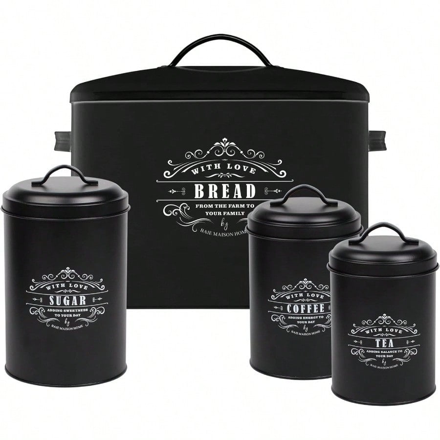 Extra Large Black Bread Box Bread Boxes for Kitchen Counter Holds 2 ...