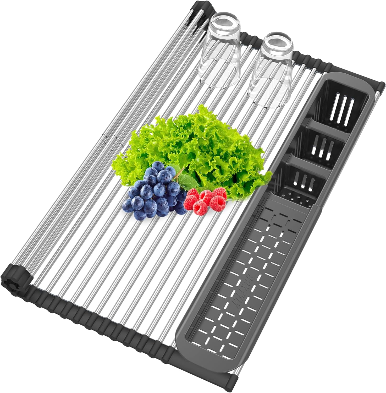 Extra Large Black Expandable Roll Up Dish Drying Rack,Over The Sink ...