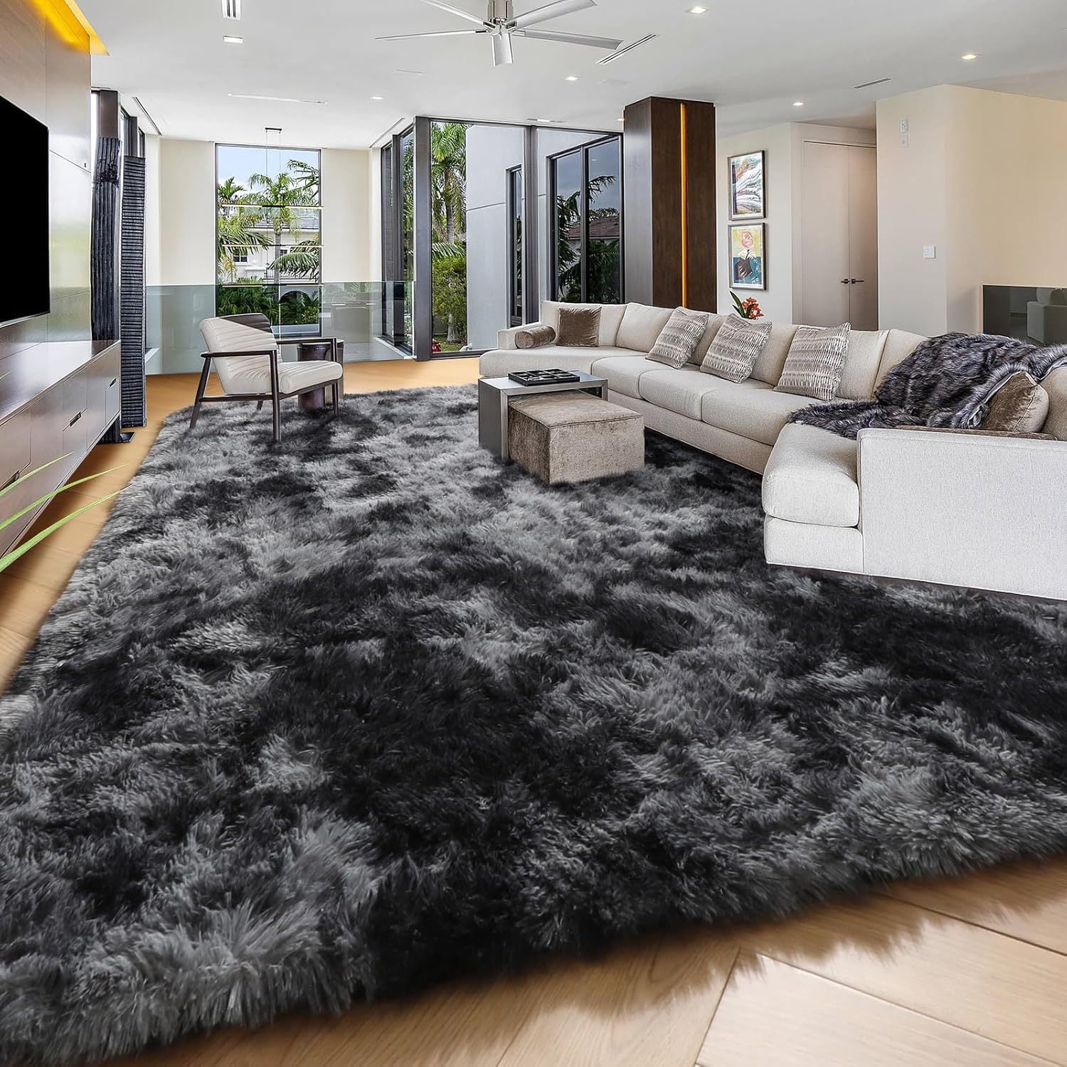 Extra Large Black Shaggy Mat - Plush Soft Fuzzy Floor Rug with Thick ...