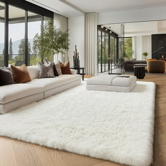 Extra Large Black Shaggy Mat - Plush Soft Fuzzy Floor Rug with Thick ...