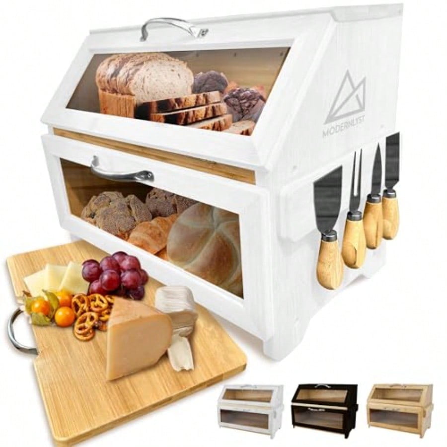 Extra Large Bread Box with Cutting Board Knife Set Bread Boxes for ...
