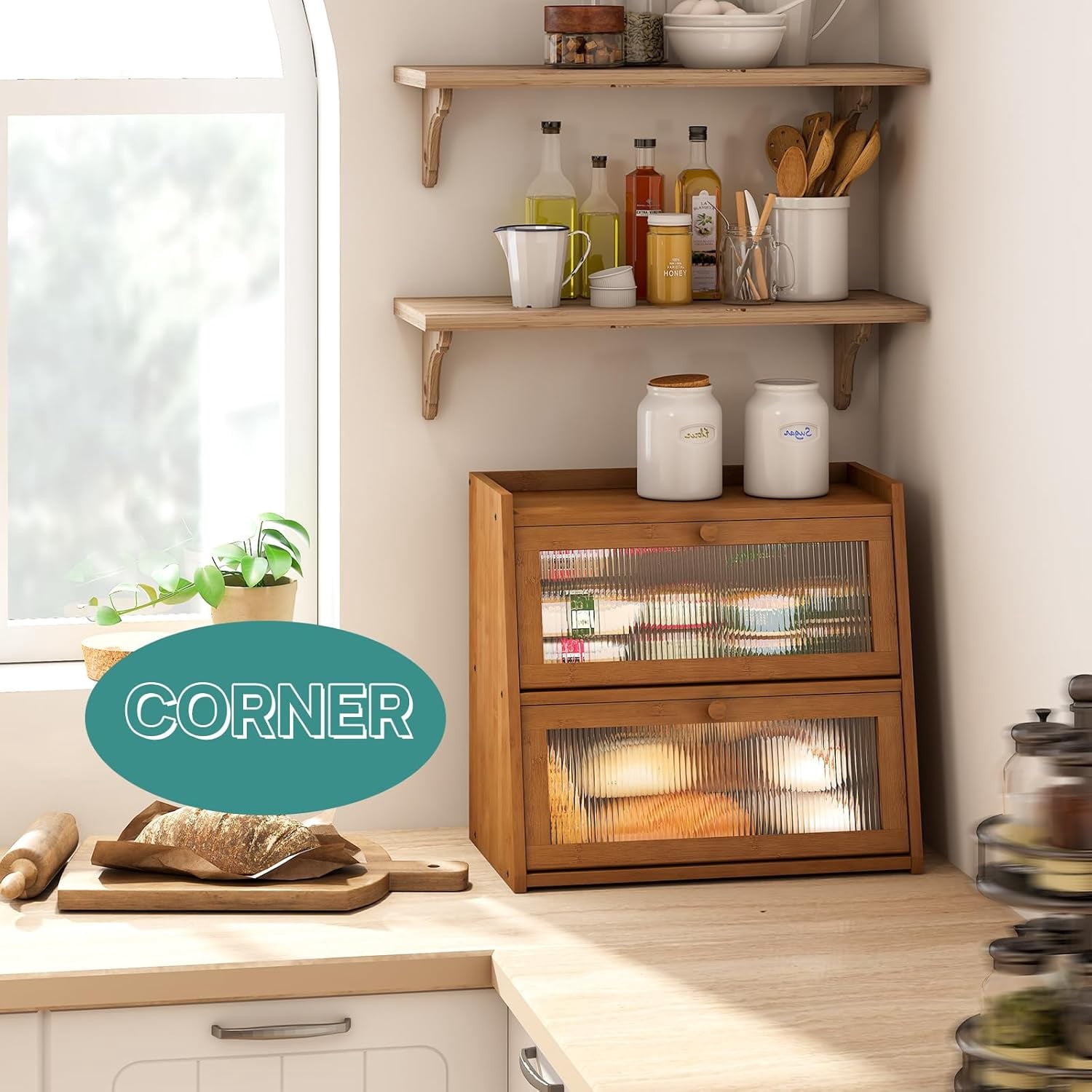 Extra Large Bread Box, Double Layer Bread Box for Kitchen Counter ...