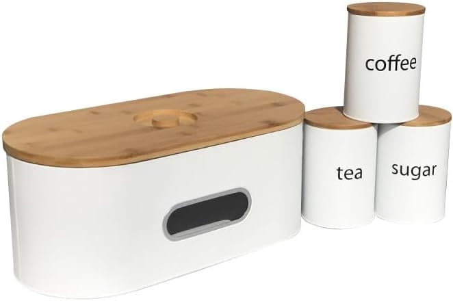 Extra Large Bread Box Metal Bread Bin with Bamboo Lid&Window Modern ...