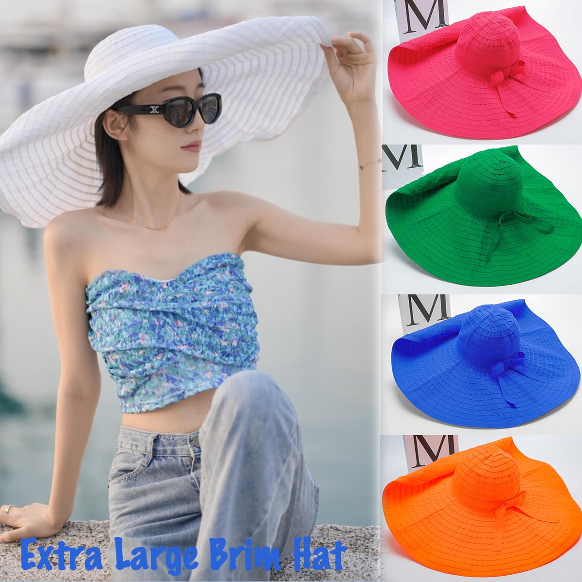 Extra Large Brim Floppy Sun Hat UPF 50+ Beach Sun Bucket Hat - Walmart.com