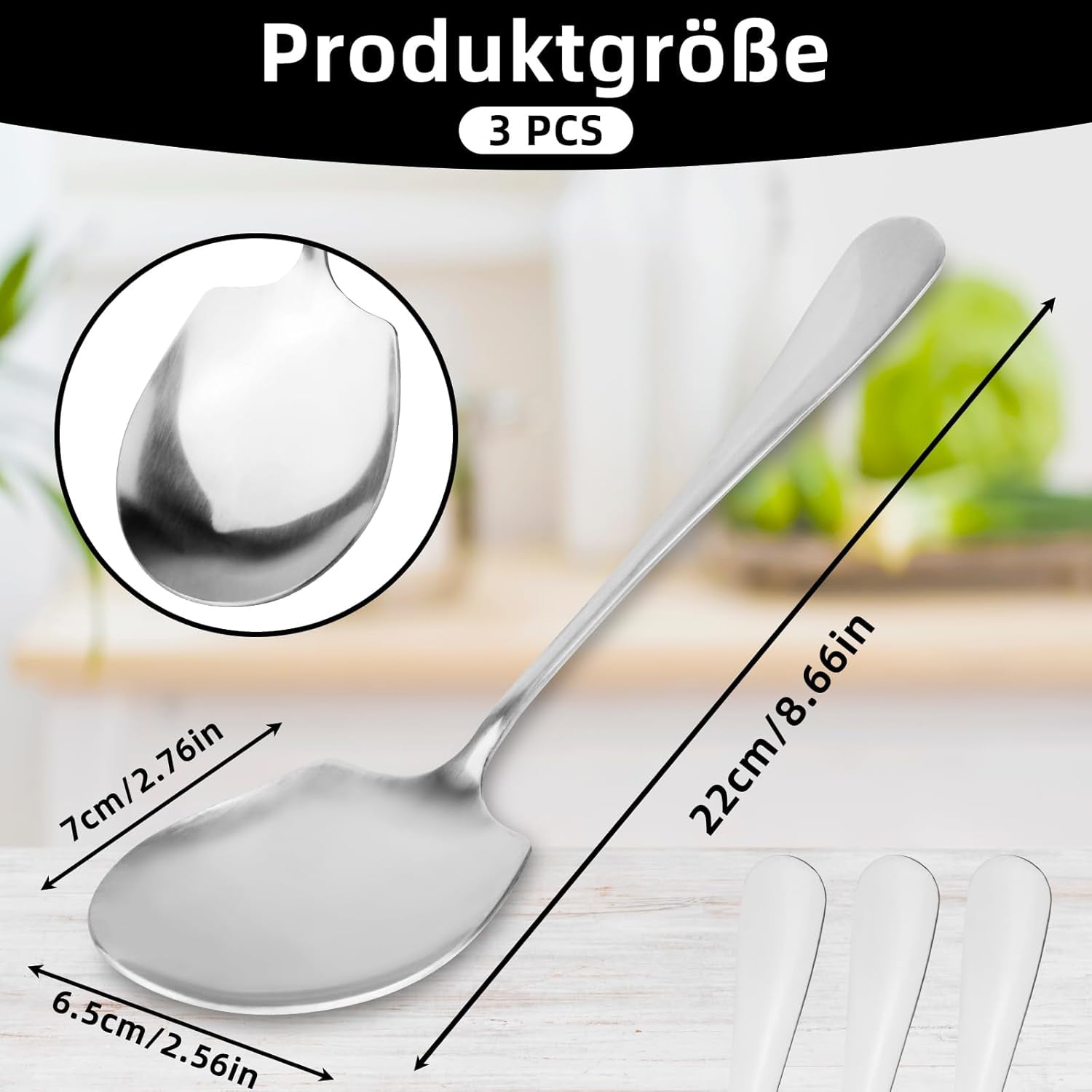 Extra Large Buffet Serving Spoons 3-Piece Kitchen 9.5" X 2.8" Stainless ...