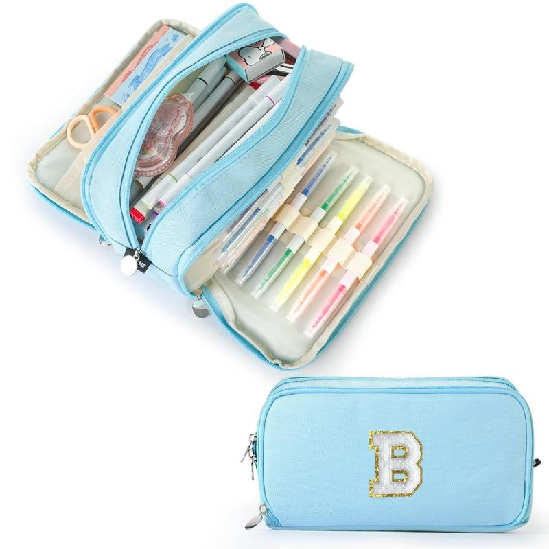 Extra Large Capacity Pencil Case 3 Compartment Initial Pouch ...