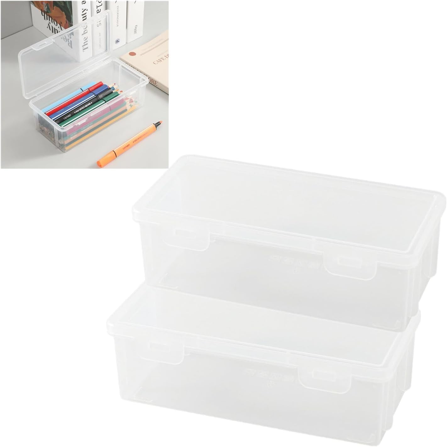 Extra Large Capacity Plastic Pencil Box, Stackable Translucent Clear ...