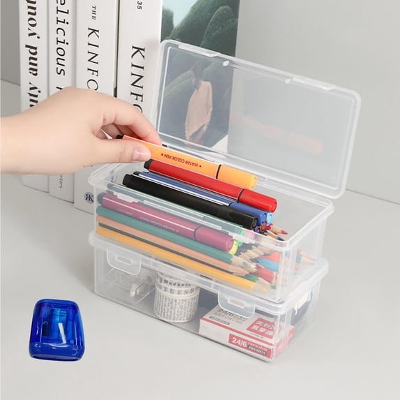 Extra Large Capacity Plastic Pencil Box Stackable Translucent Clear ...