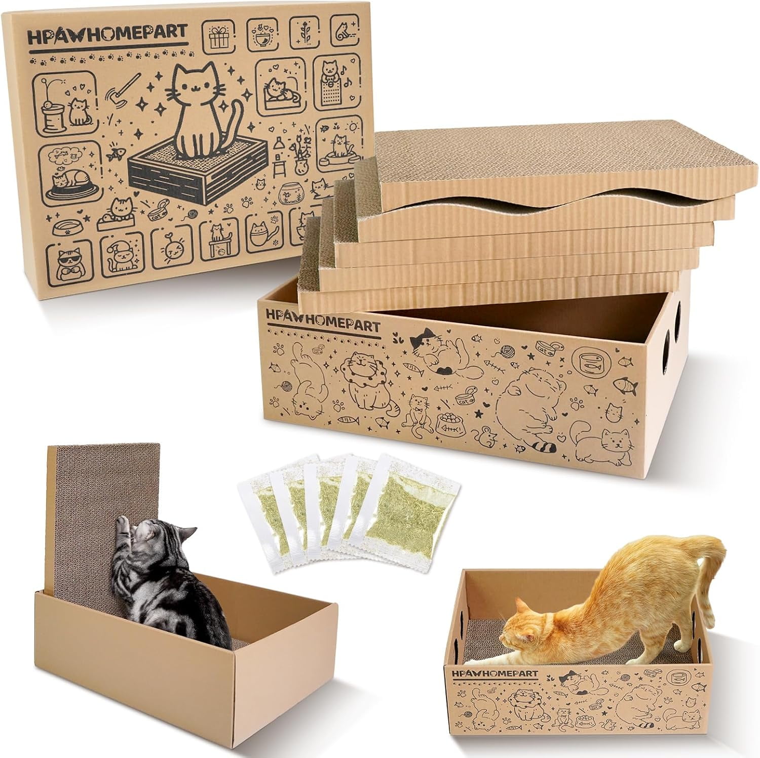 Extra Large Cardboard Cat Scratcher, 12in1 Cat Scratching Pads with Box ...