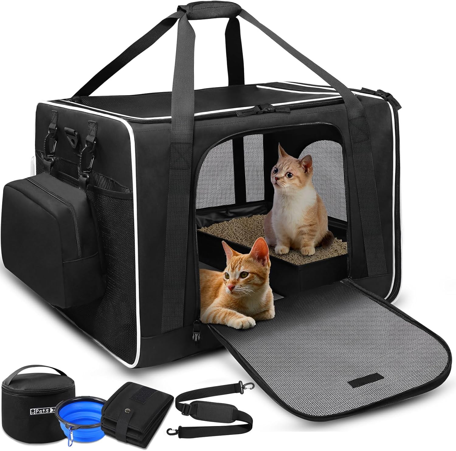 Extra Large Cat Carrier with Wheels and Litter Box 24"x17"x17" for ...