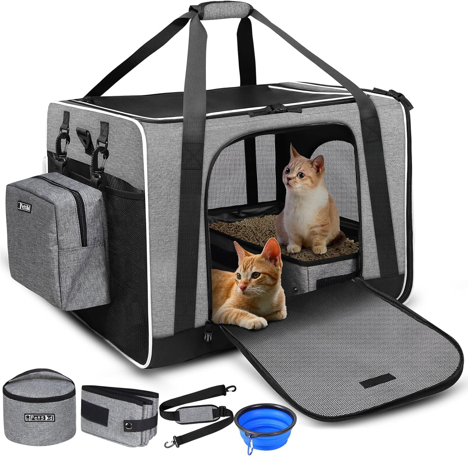 Extra Large Cat Carrier with Wheels and Litter Box 24"x17"x17" for ...
