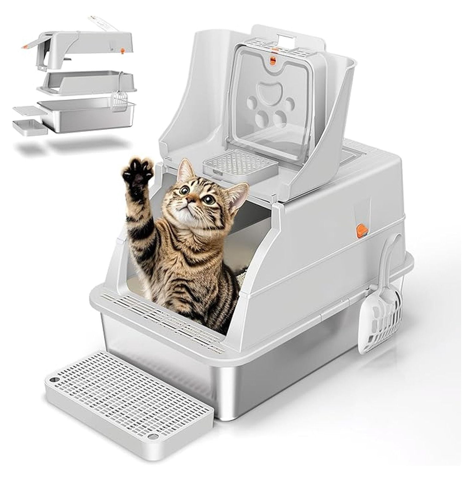 Extra Large Cat Litter Box Stainless Steel, Enclosed Metal Kitty Litter ...