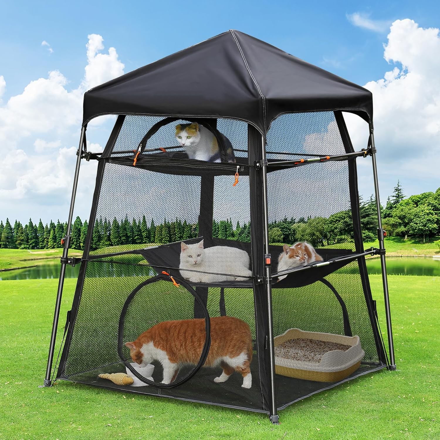 Extra Large Catio Outdoor Cat Enclosure, PENGYINGXI 3-Tier Spacious ...