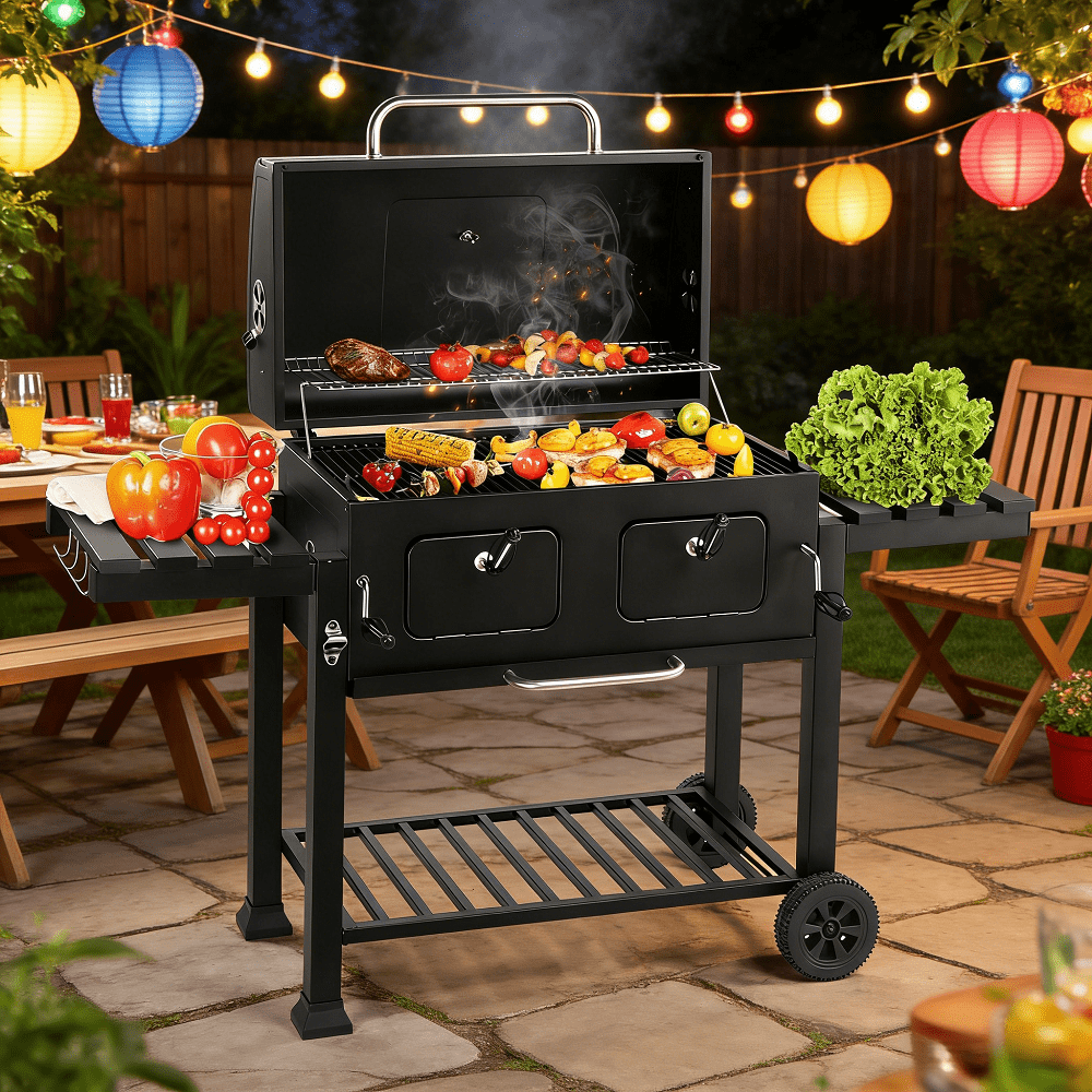 Extra Large Charcoal Grill with Offset Smoker Box, Dual Zone Adjustable ...