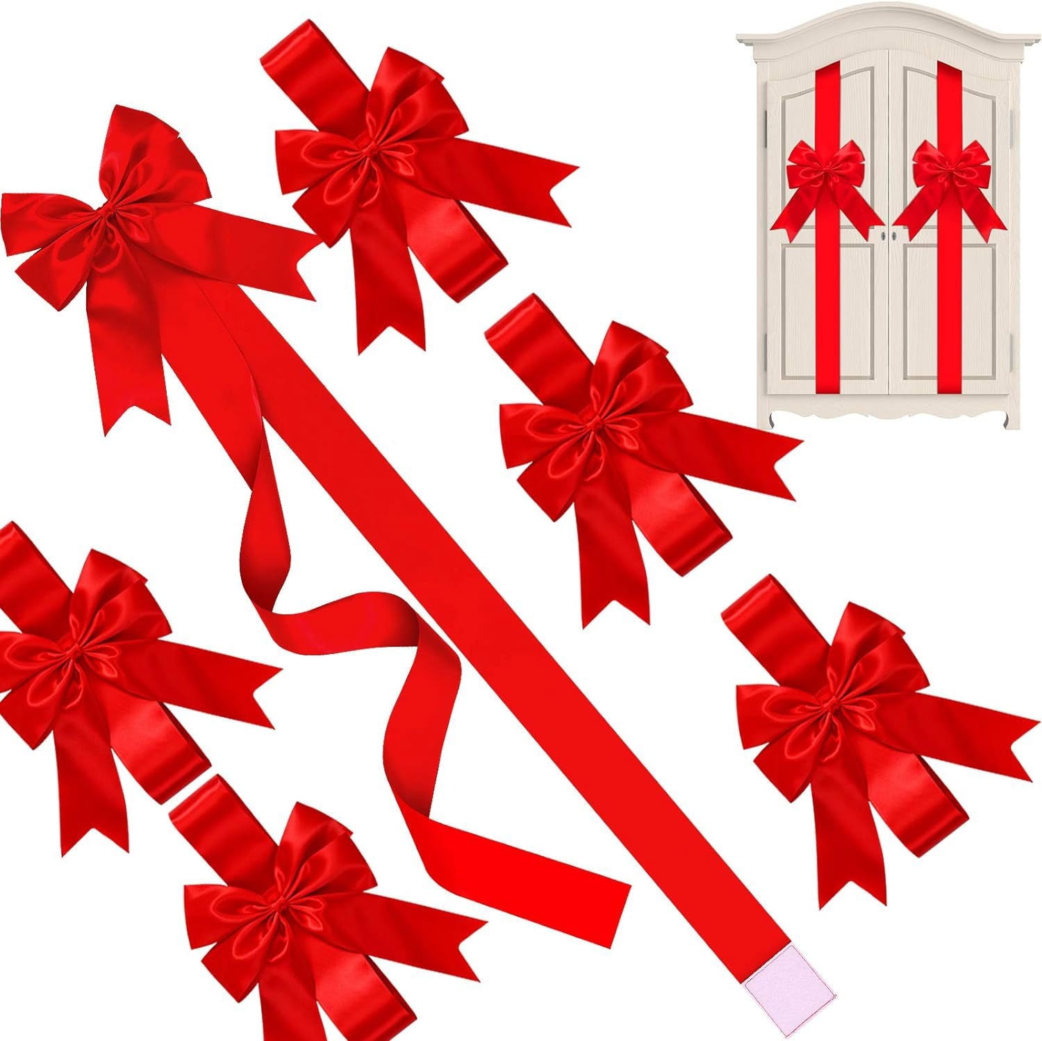 Extra Large Christmas Cabinet Bows - 37" Velvet Ribbon Door Decor with ...