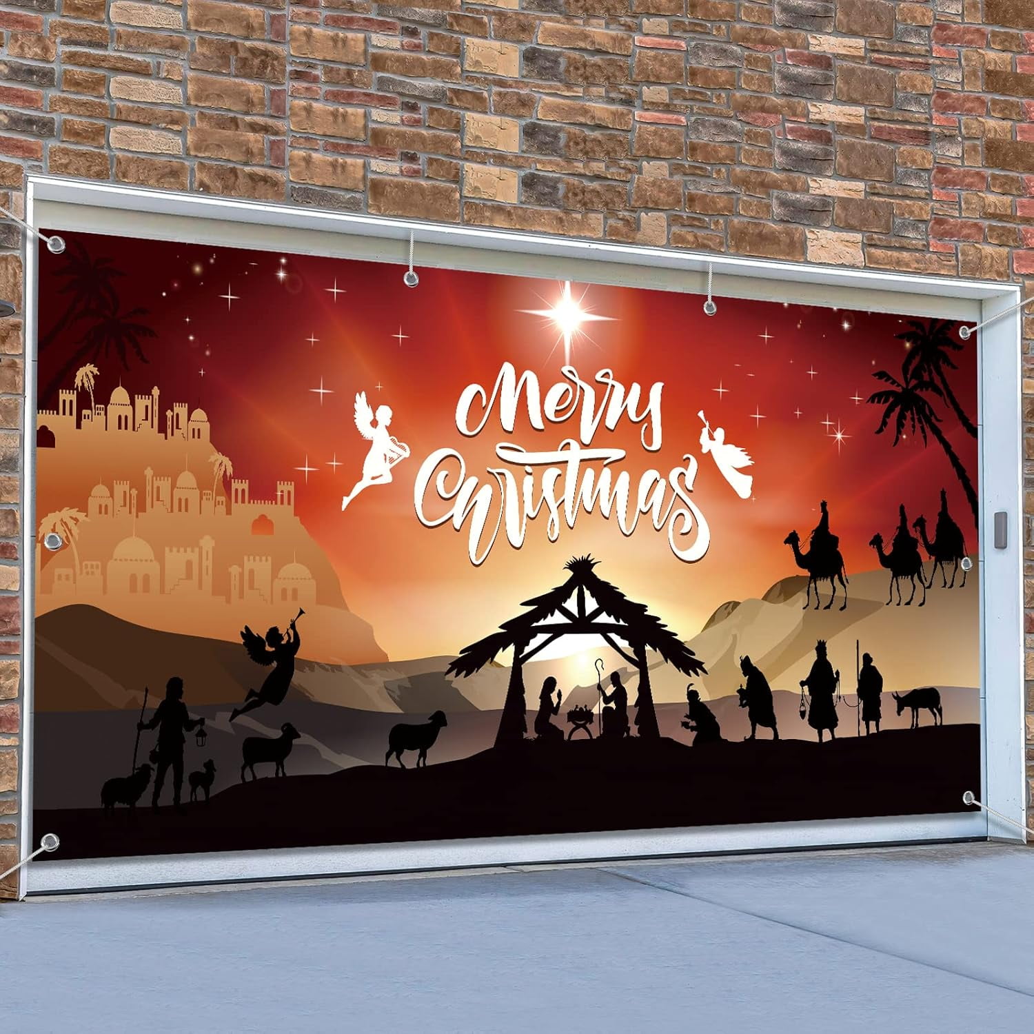 Extra Large Christmas Nativity Garage Door Banner - 6x13ft Backdrop for ...