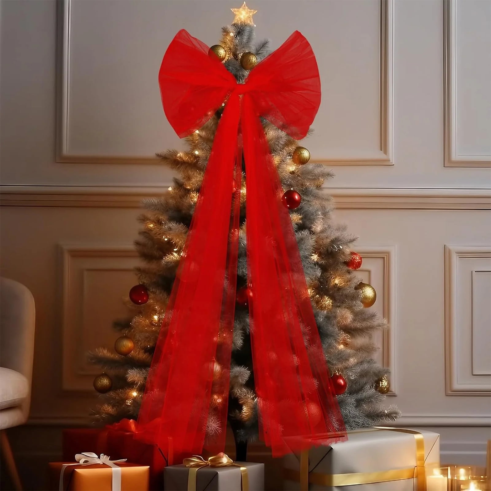 Extra Large Christmas Satin Tulle Bows Christmas Tree Topper ...