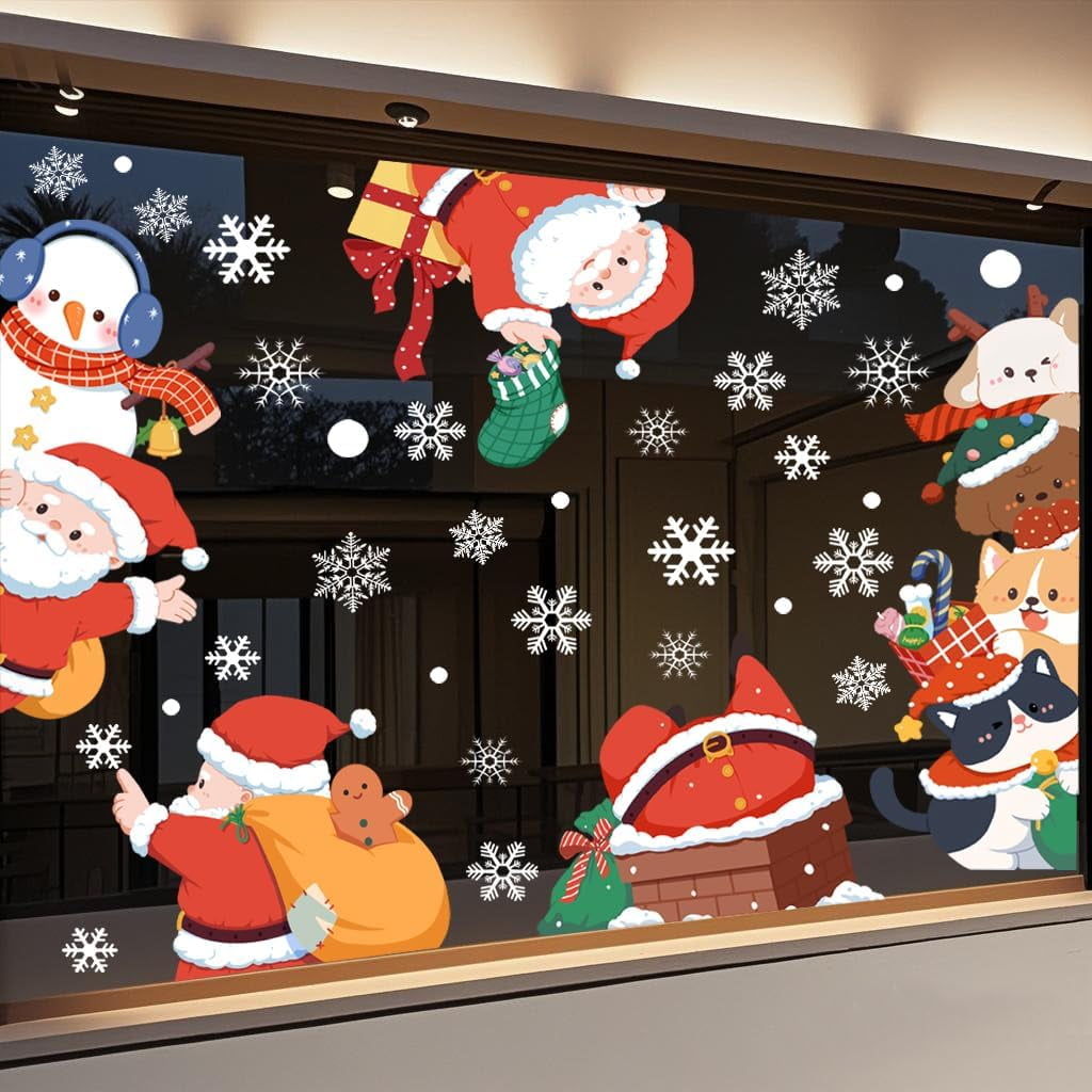 Extra Large Christmas Sticker Santa Claus Snowman Window Clings ...