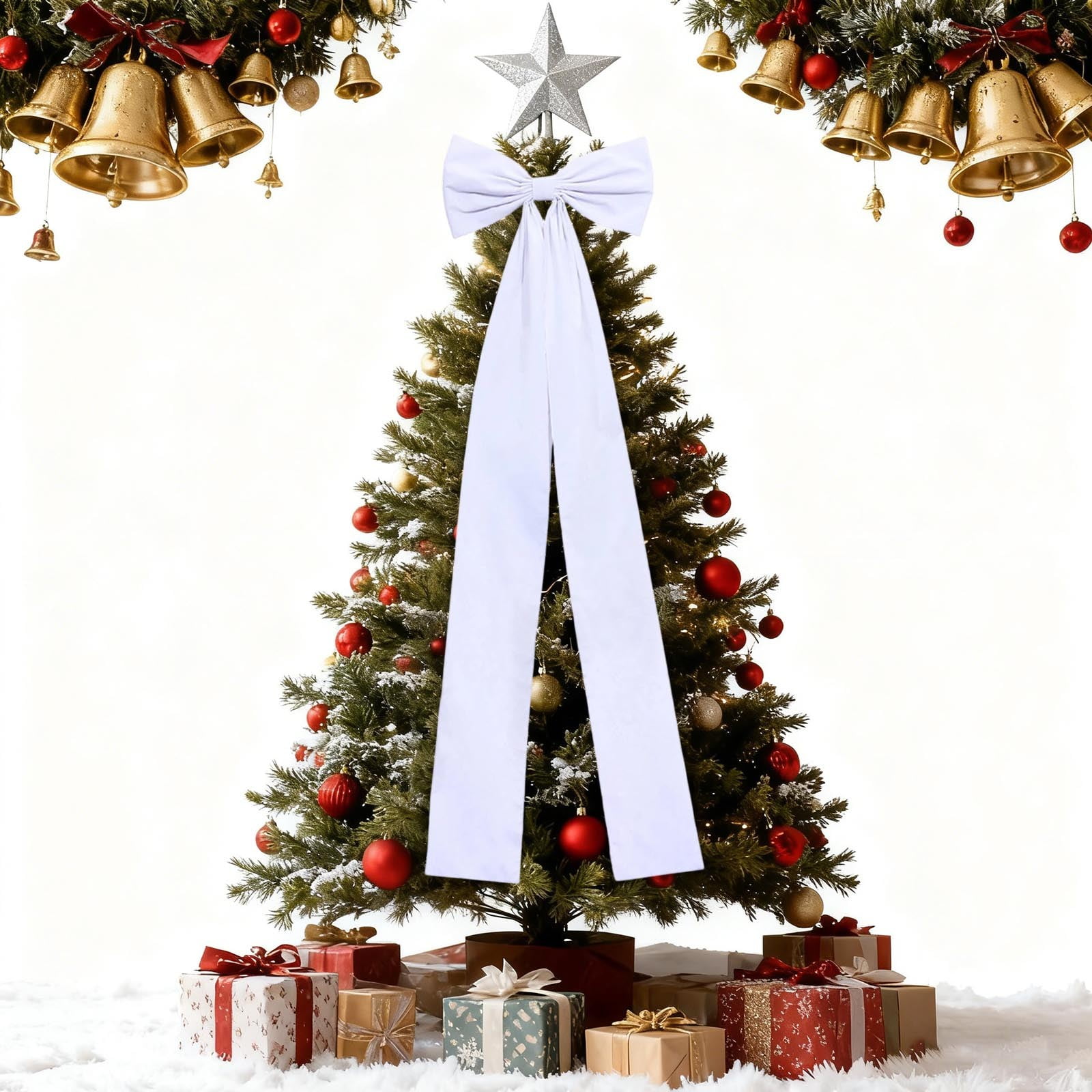 Extra Large Christmas Tree Topper Bow 71" Christmas White Ribbon Bow ...