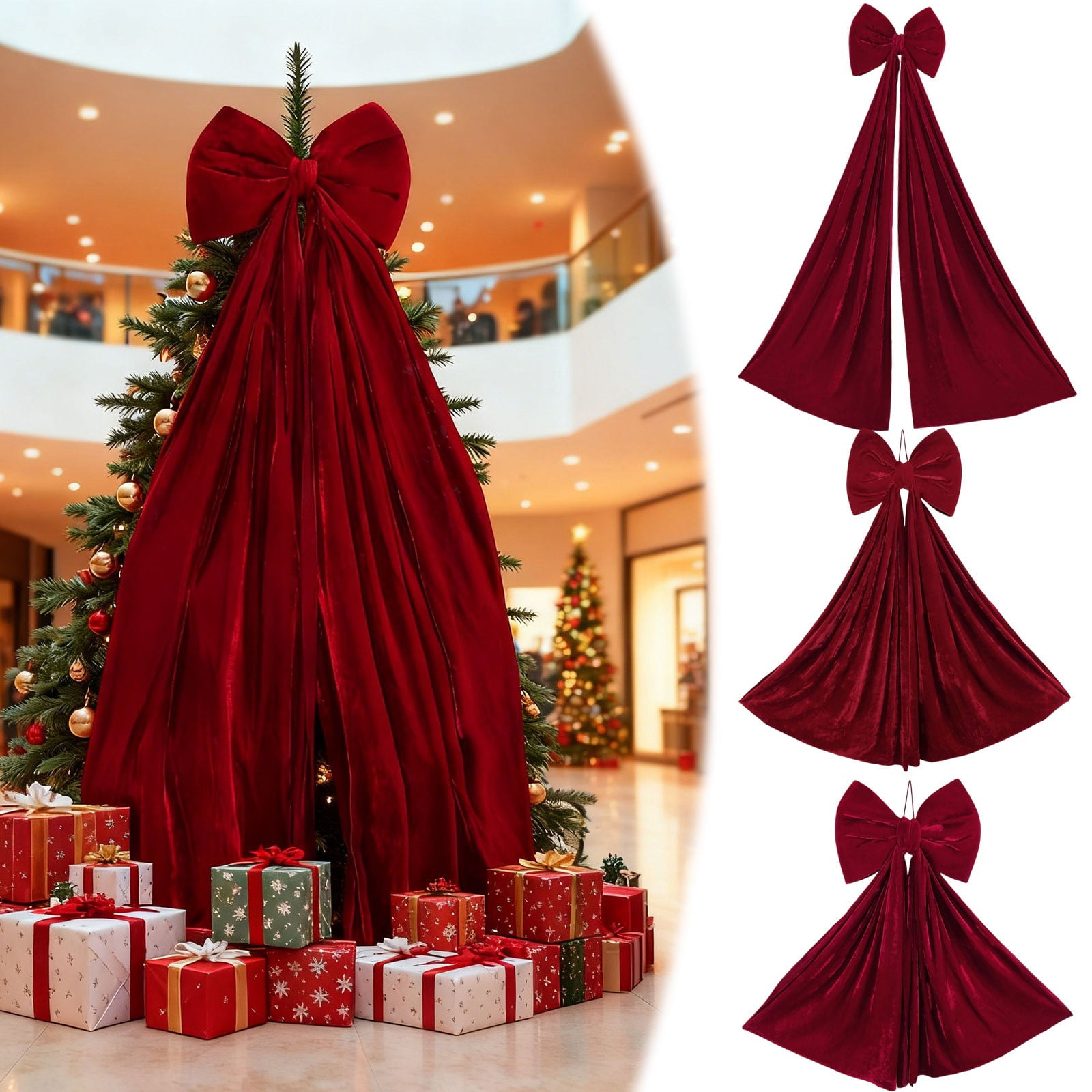 Extra Large Christmas Tree Topper Bow (S/M/L Sizes), Polyester Ribbon ...