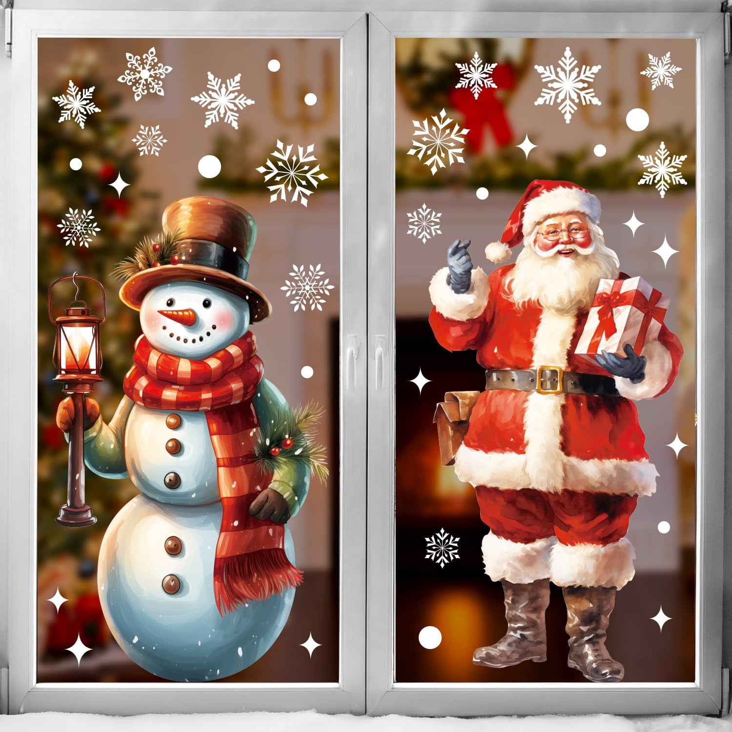 Extra Large Christmas Window Clings 2 Sheets Double-Sided Snowflake ...