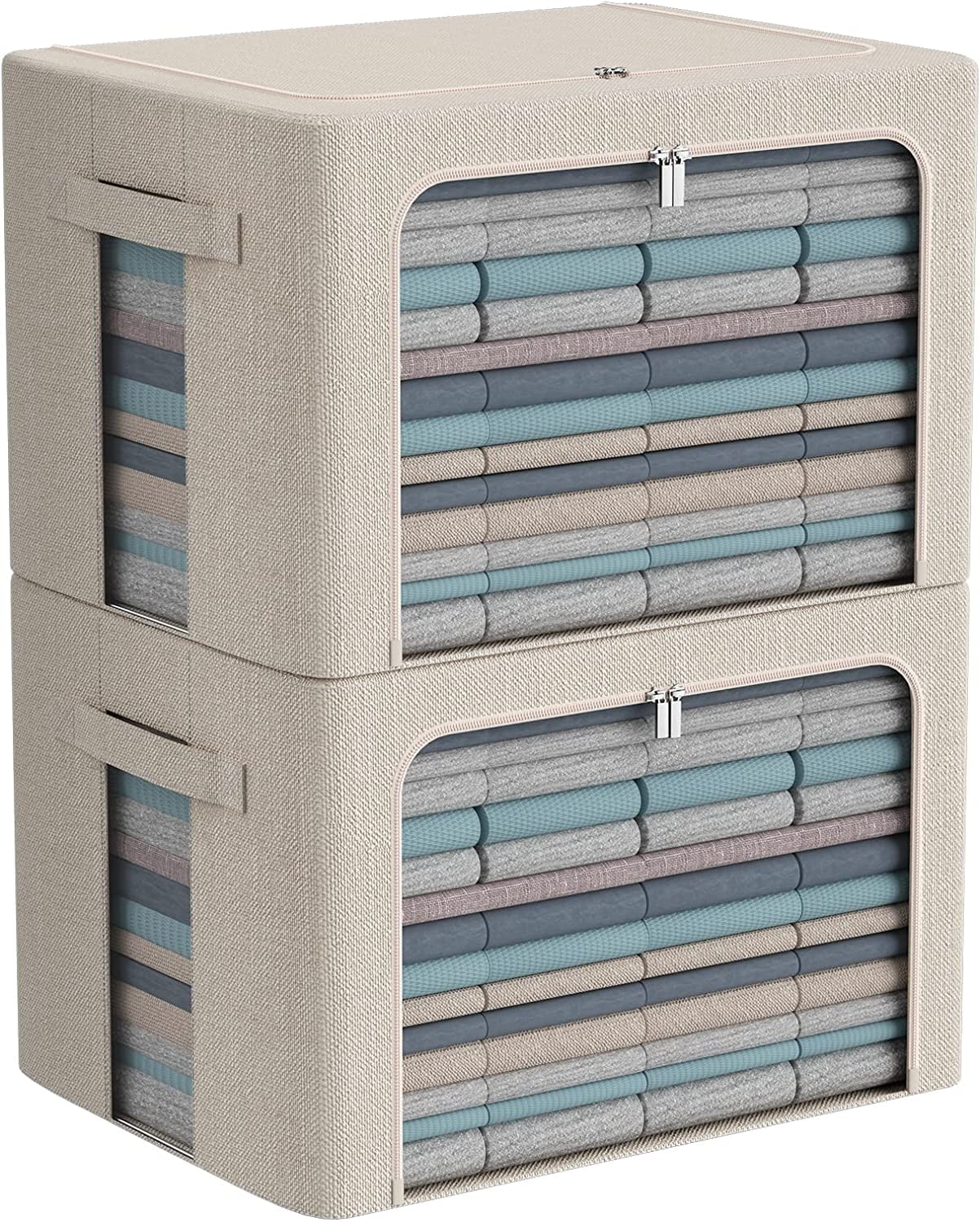 Extra Large Clothes Storage Bins - Linen Fabric Foldable Stackable ...