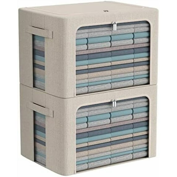 Extra Large Clothes Storage Bins - Linen Fabric Foldable Stackable ...